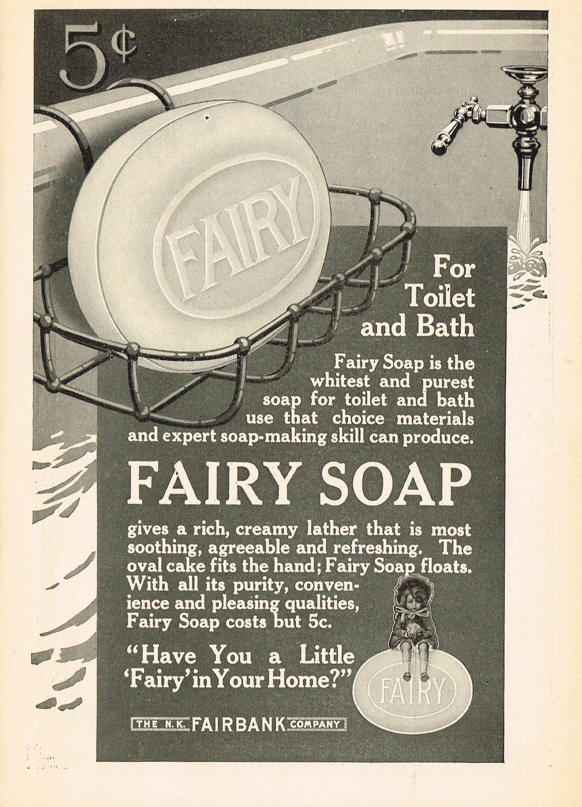 Antique NK Fairbank Fairy Soap Vintage Bathroom Decor Art Print Ad b | eBay