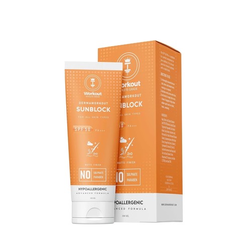Dermaworkout Sunblock SPF 50 PA+++Mineral Sunblock Matte WaterResistant ...