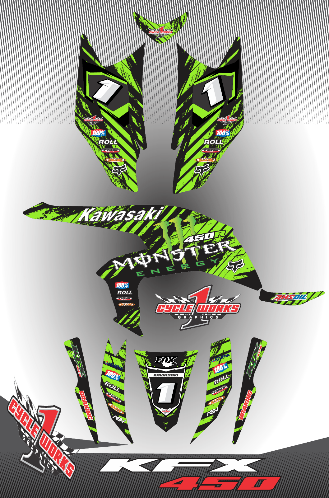 Kawasaki KFX 450 R 450R 2008-2014 CUSTOM GRAPHICS KIT DECALS STYPER | eBay