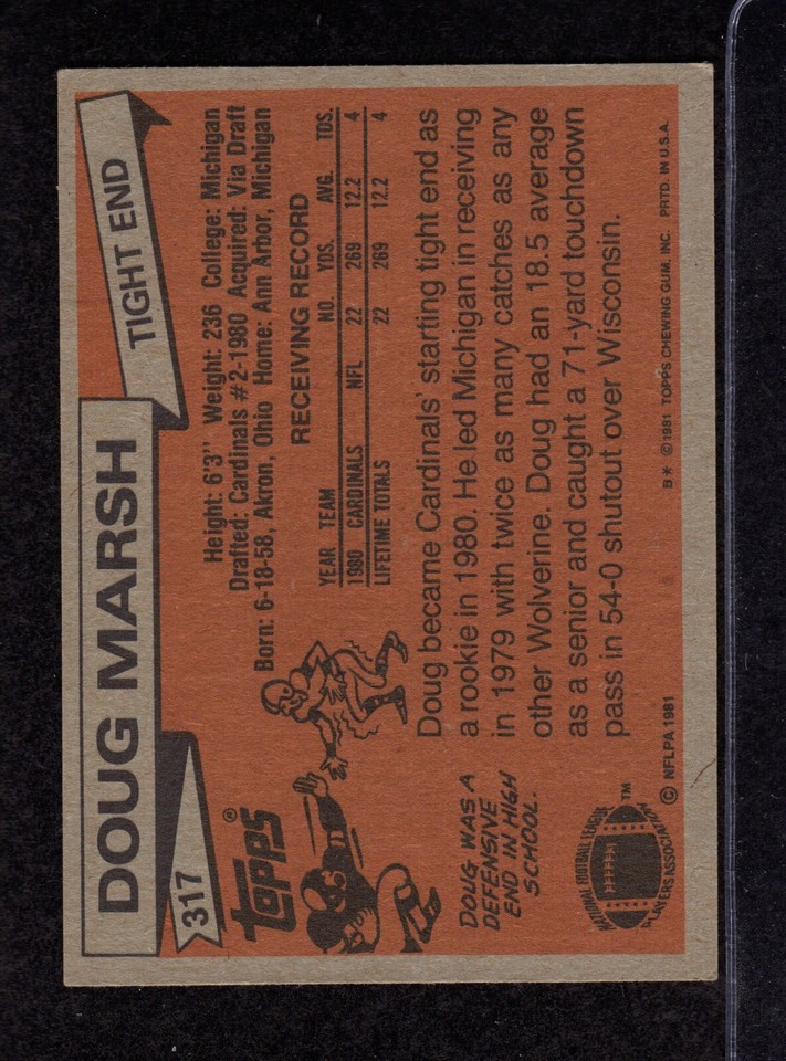 1981 Topps #317 Doug Marsh Cardinals Michigan Football ROOKIE Card EX ...