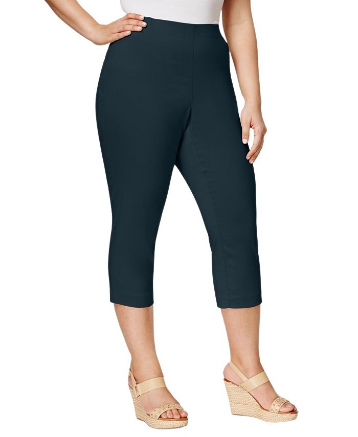 Style Co Women Navy Blue Capri Mid Rise Comfort Waist Pants Plus Size ...