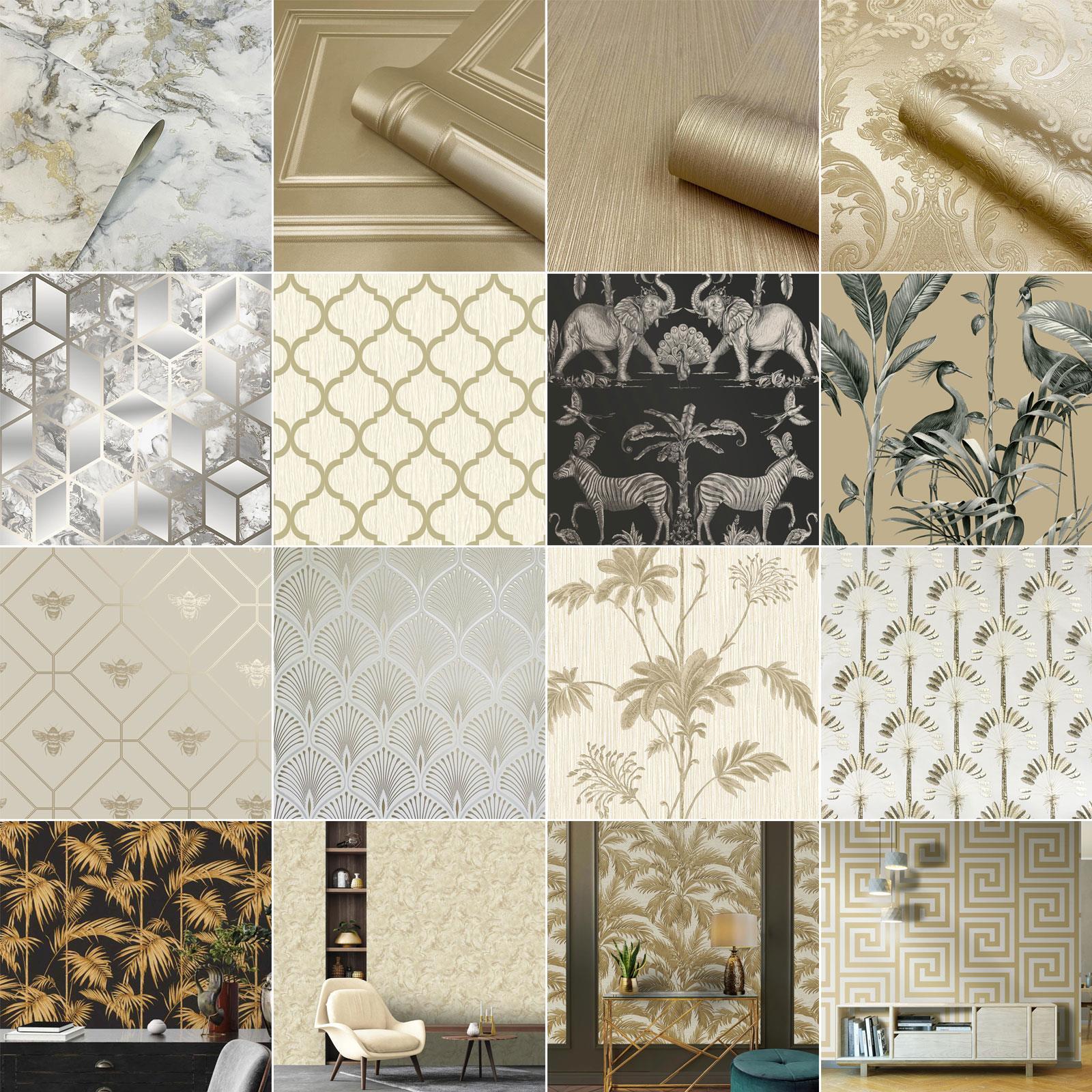 Gold Wallpapers Champagne - Geometric Marble Floral Leaves Metallic ...