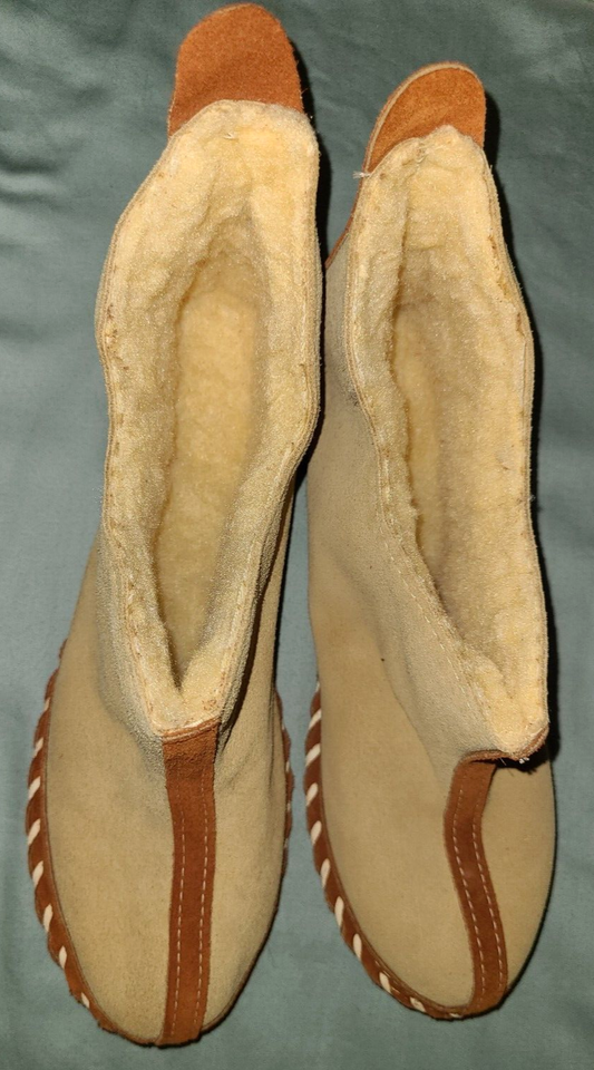 NOS Sioux Mox beige suede & shearling moc booties / slippers, ladies ...