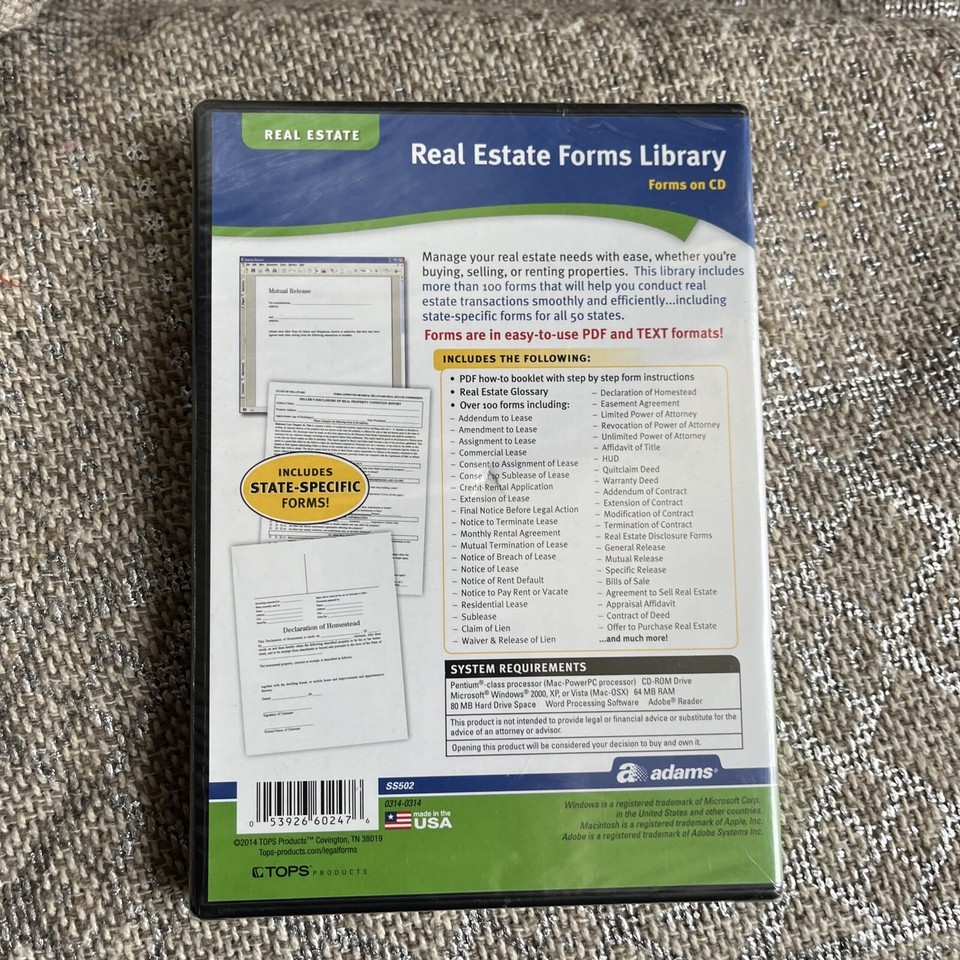 Adams Real Estate Forms Library Forms on CD SS502 New Sealed | eBay