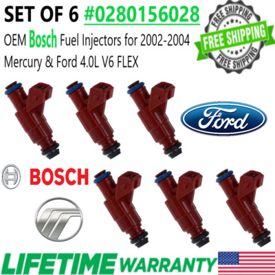 OEM BOSCH x6 Fuel Injectors for 02-04 Mercury Mountaineer 4.0 V6 FLEX ...