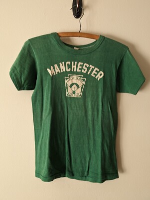 Vintage 1950s 50s Green Baseball Manchester Tee T-shirt Flocked Cotton ...