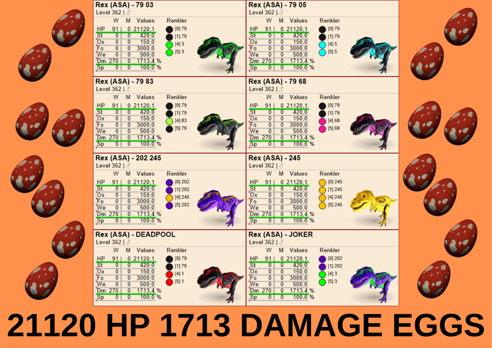 2054 DMG 25344 HP REX %100 imprint & EGGS Ark Survival Ascended ...