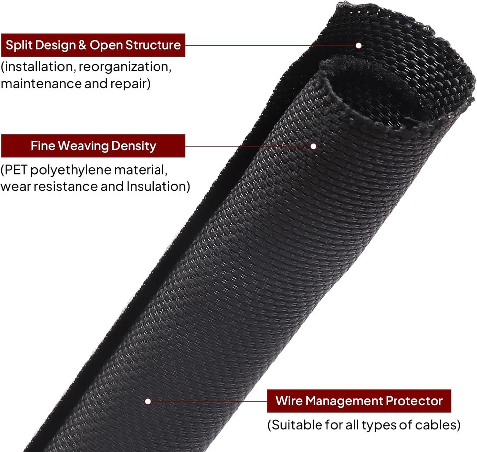 Split Cable Sleeve Cord Protect Wire Loom Tubing Mesh Woven Self ...