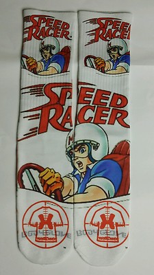 Custom Speed Racer white dry Fit socks fire red X XII toons | eBay