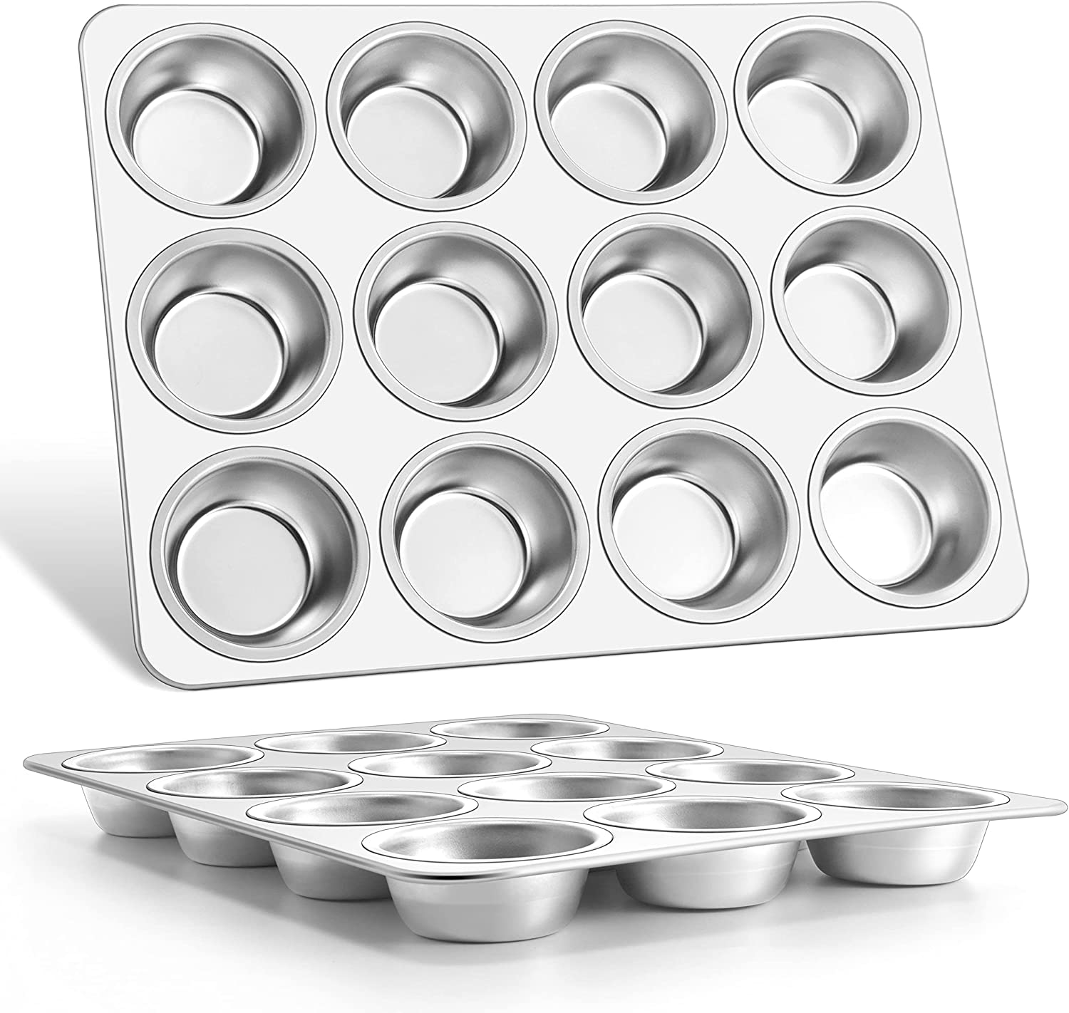 Muffin Pan 12-Cup, Set of 2, Stainless Steel Cupcake Pan Metal Muffin ...