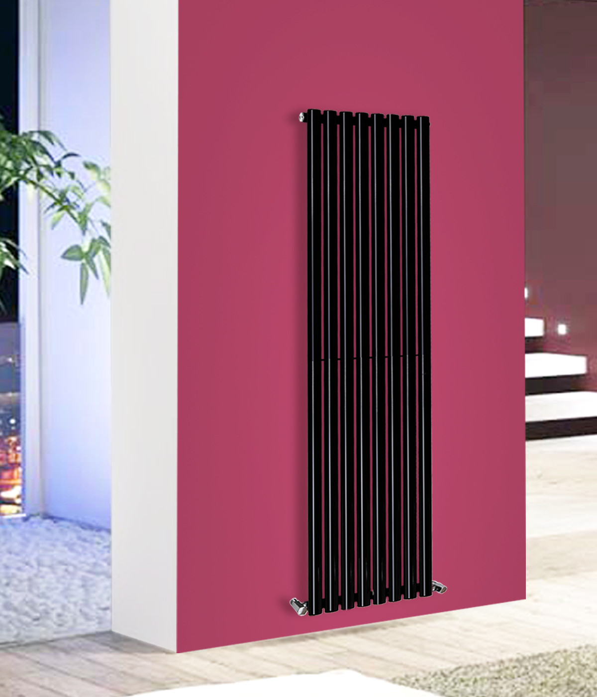 Black Vertical Radiator Oval Column Tall Designer 1600x472mm Central ...