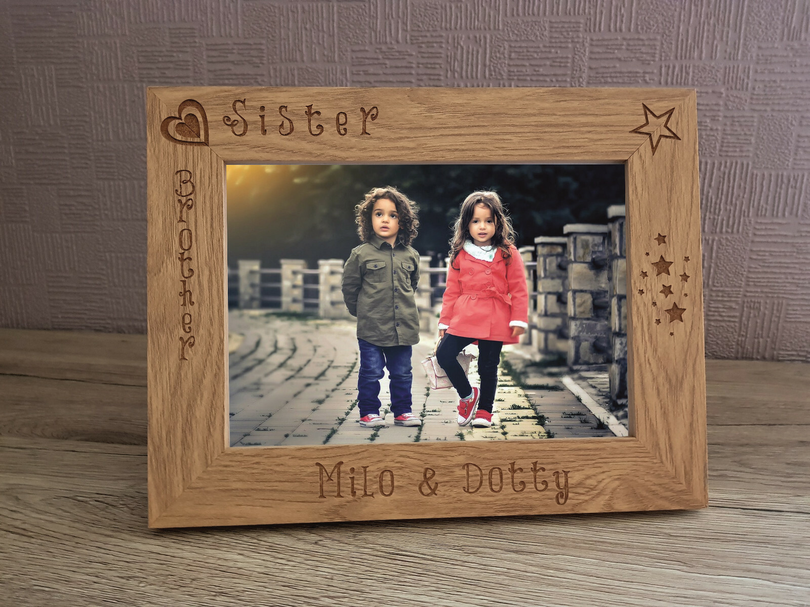 Personalised Siblings Photo Frame Sister & Brother Love Engraved Wood ...