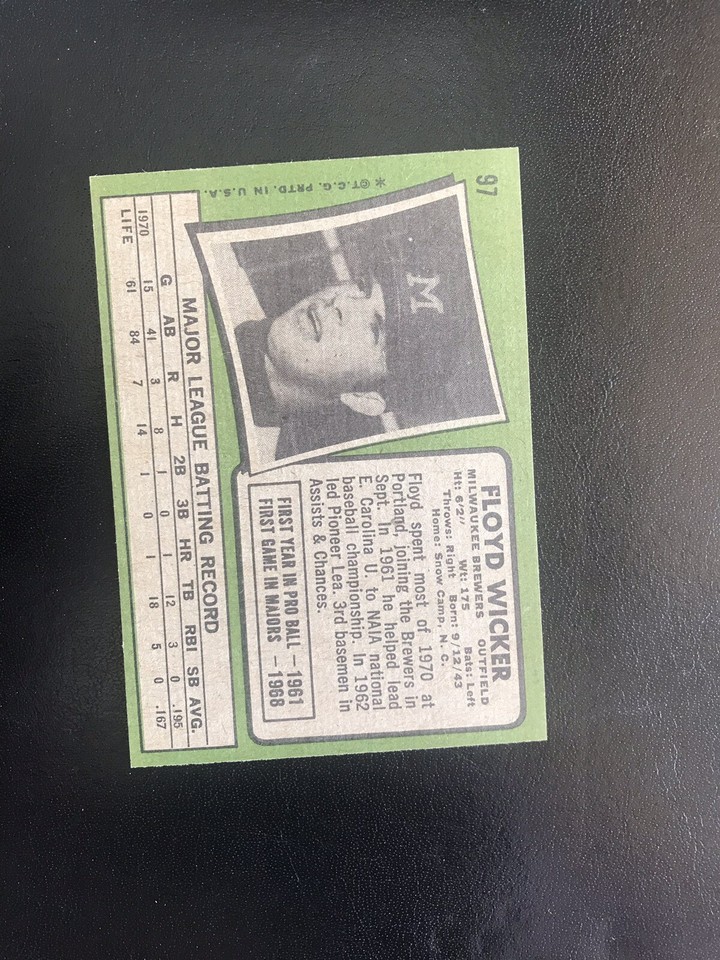 1971 TOPPS #97 FLOYD WICKER MILW BREWERS— HIGH END💥*** (wph) | eBay