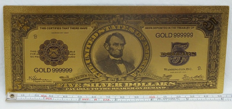 24K Gold-Plated Foil Note Currency Bill Paper Money Novelty Famous Cash ...