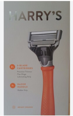 Harry's Razor Handle BRIGHT ORANGE + Two 5 Blade Cartridges New ...