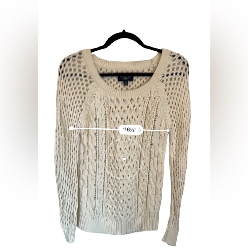 American Eagle Women's Cream White Open Weave Cable Knit Cozy Sweater ...