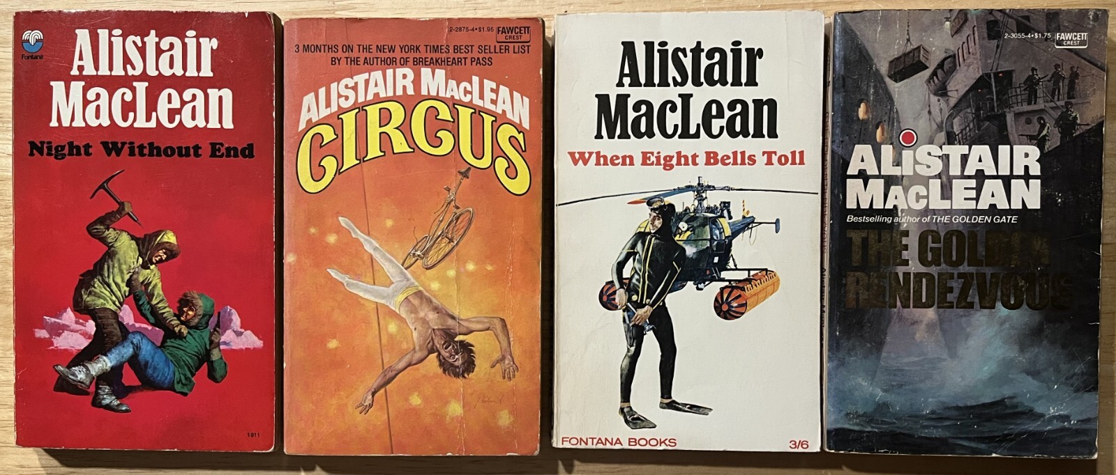 Lot of 4 Alistair MacLean: Circus~Night w/o End~Eight Bells Toll~Gold ...