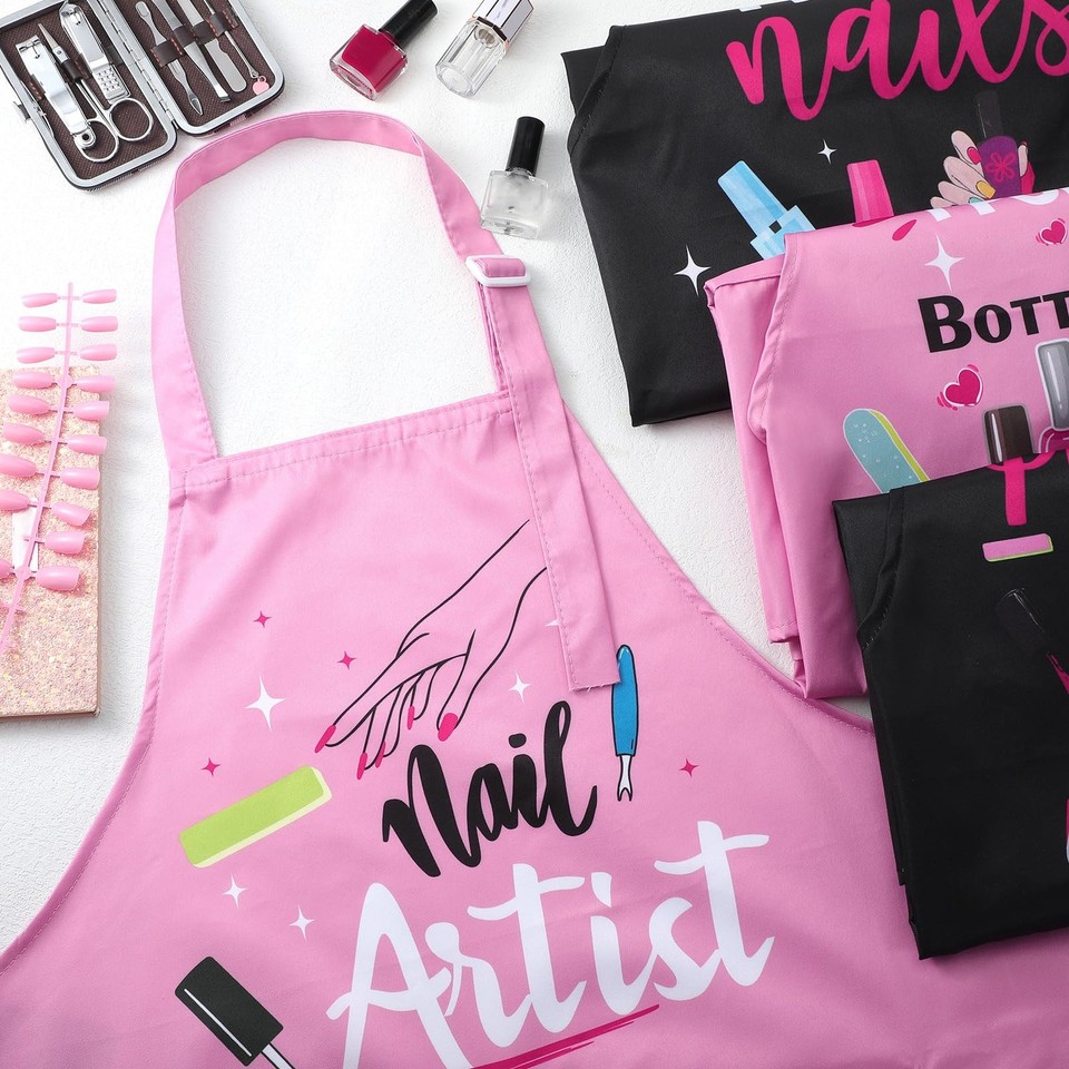 Nail Tech Aprons with Pockets 4 PCS Adjustable Waterproof Manicurist ...