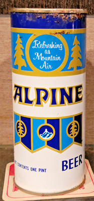 1967 16 OUNCE ALPINE STEEL PULL TAB BEER CAN MAIER LOS ANGELES ...