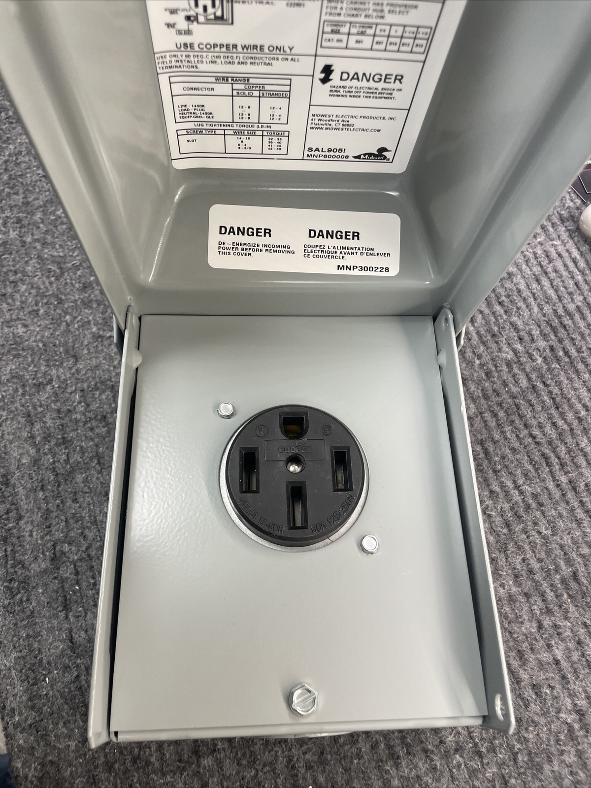 Midwest Electrical Outdoor Power Outlet Box 50A Receptacle U054 RV ...