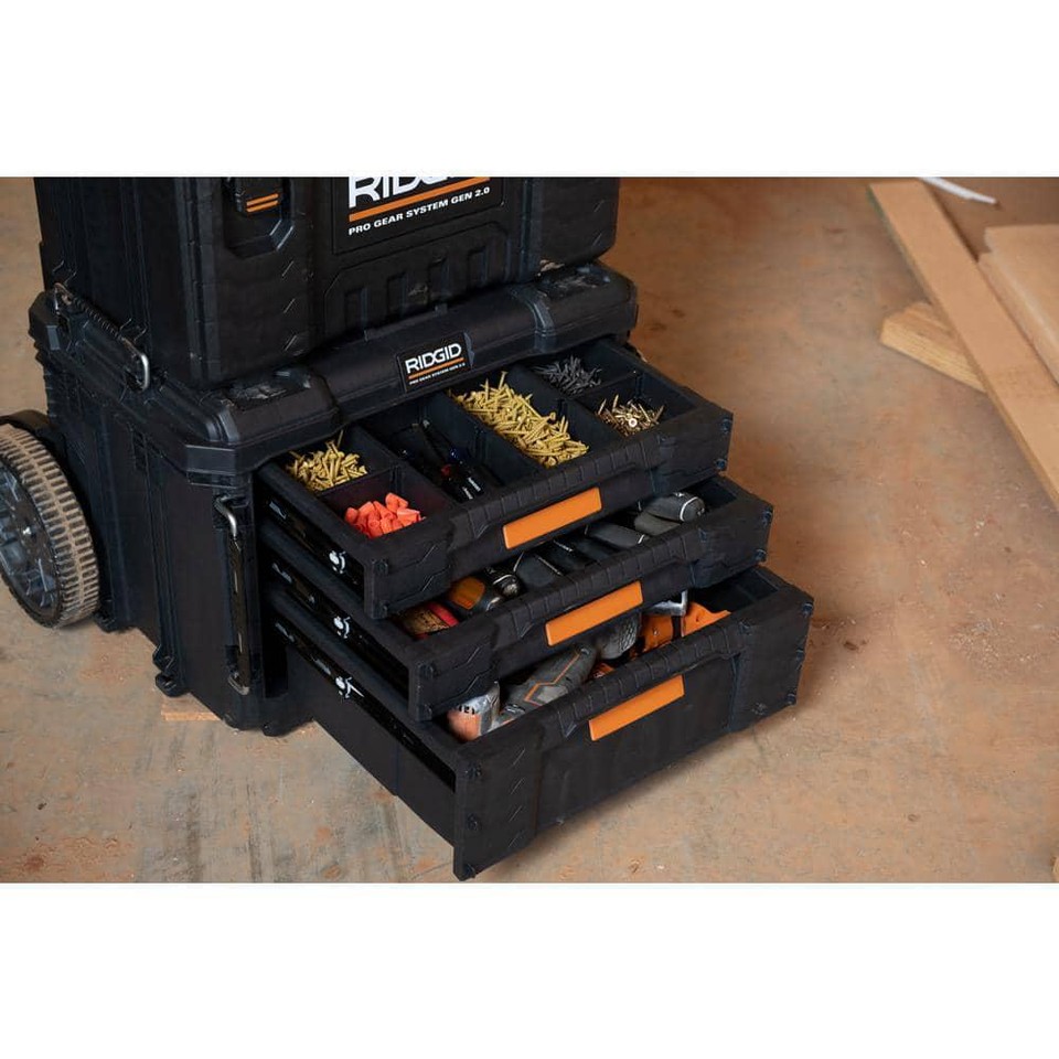 RIDGID Modular Tool Box 3-Drawer Stackable Storage Lockable Wall ...