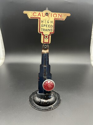 BLUE Vintage MARX Railroad Train Sign “Caution High Speed Trains" With ...
