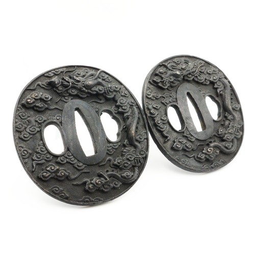 Tsuba Daisho(Set of large and small) Cloud Dragon Japanese Sword ...