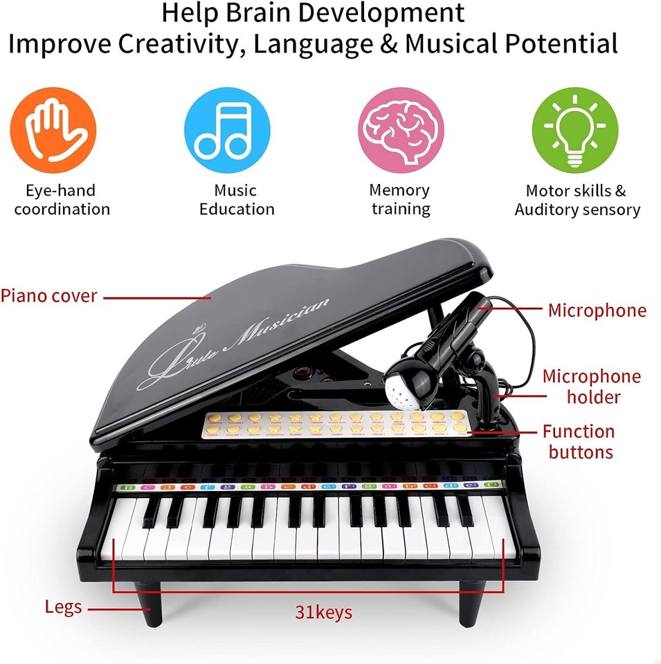 Piano Toy Keyboard for Kids 31 Keys Toy Piano with Microphone Multiple ...