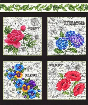 Garden Journal - A Study in Blooms - 24" x 44" PANEL by Ruth Levison ...