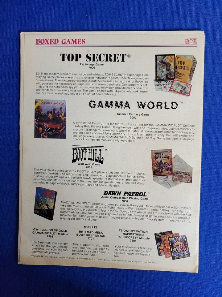 1981 TSR Hobbies' Games & Accessories with (2) Blank Retail Order Forms ...