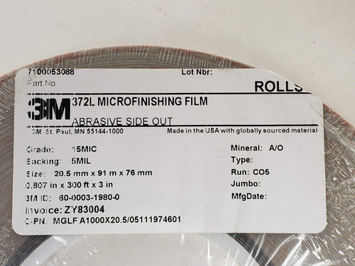 3M 372L Microfinishing Film A/O 15MIC 20.5mm (.807") x 91M (300ft) x 3 ...