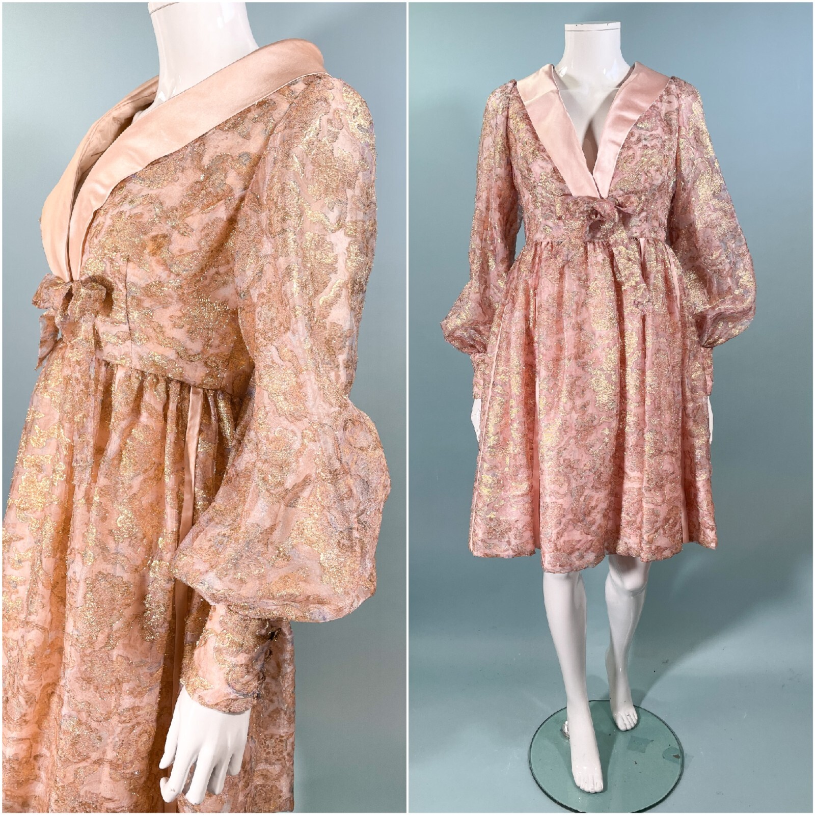 Vintage 60s Soft Pink Metallic Gold Mod Party Dress, S - Gem