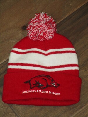 NEW ARKANSAS RAZORBACKS ALUMNI MEMBER RED KNIT POM STOCKING CAP HAT NEW ...