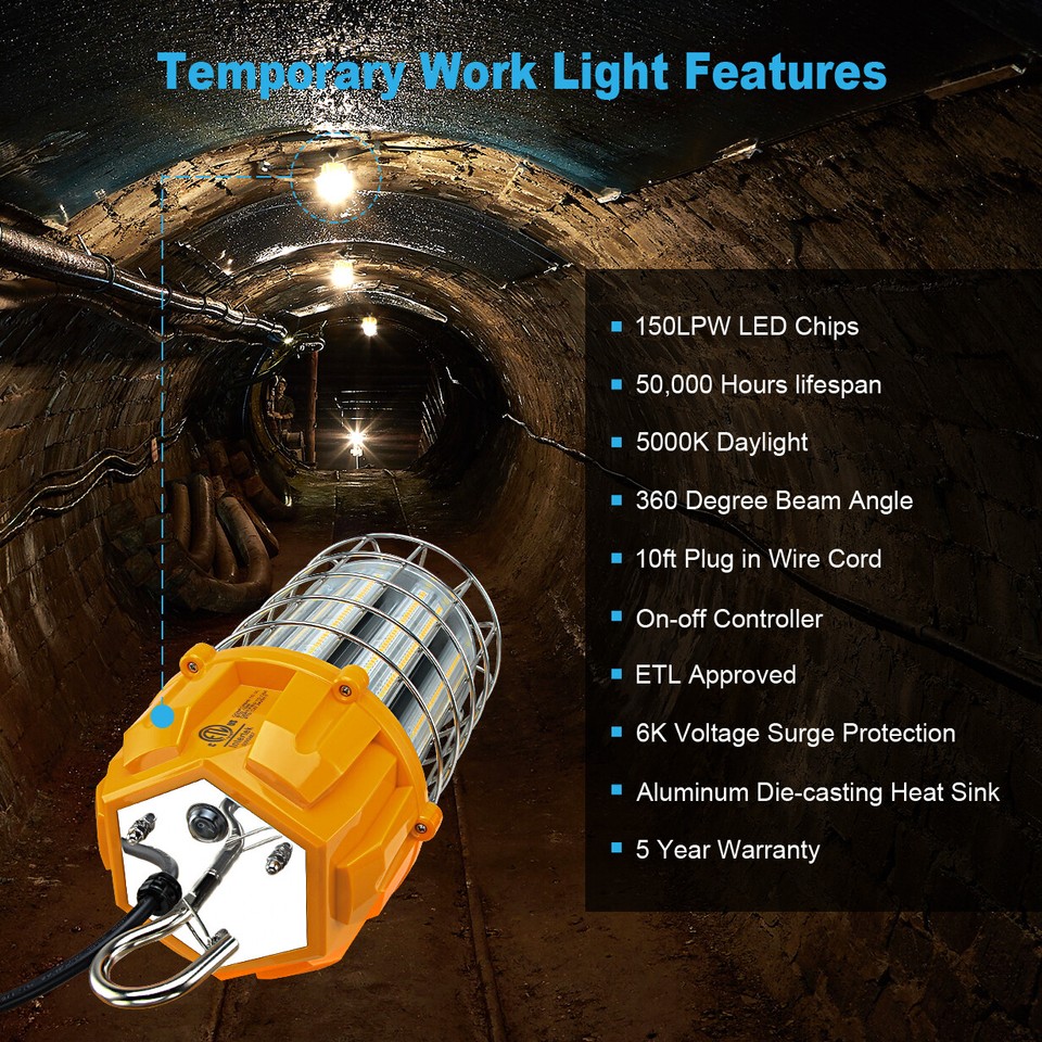 125Watt LED Temporary Construction Lighting Portable Job Site Work ...