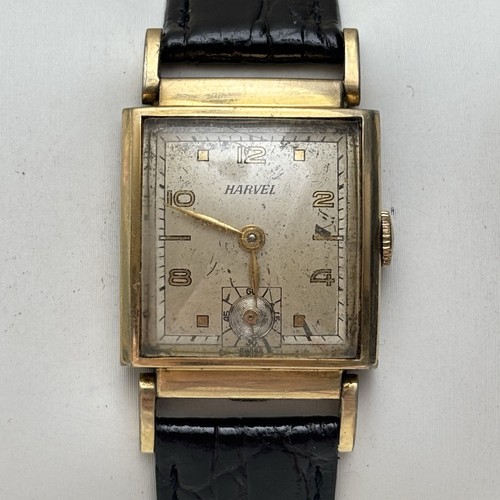Vintage 1940s Harvel 10k Gold Filled Mens Mechanical Tank Watch Art ...