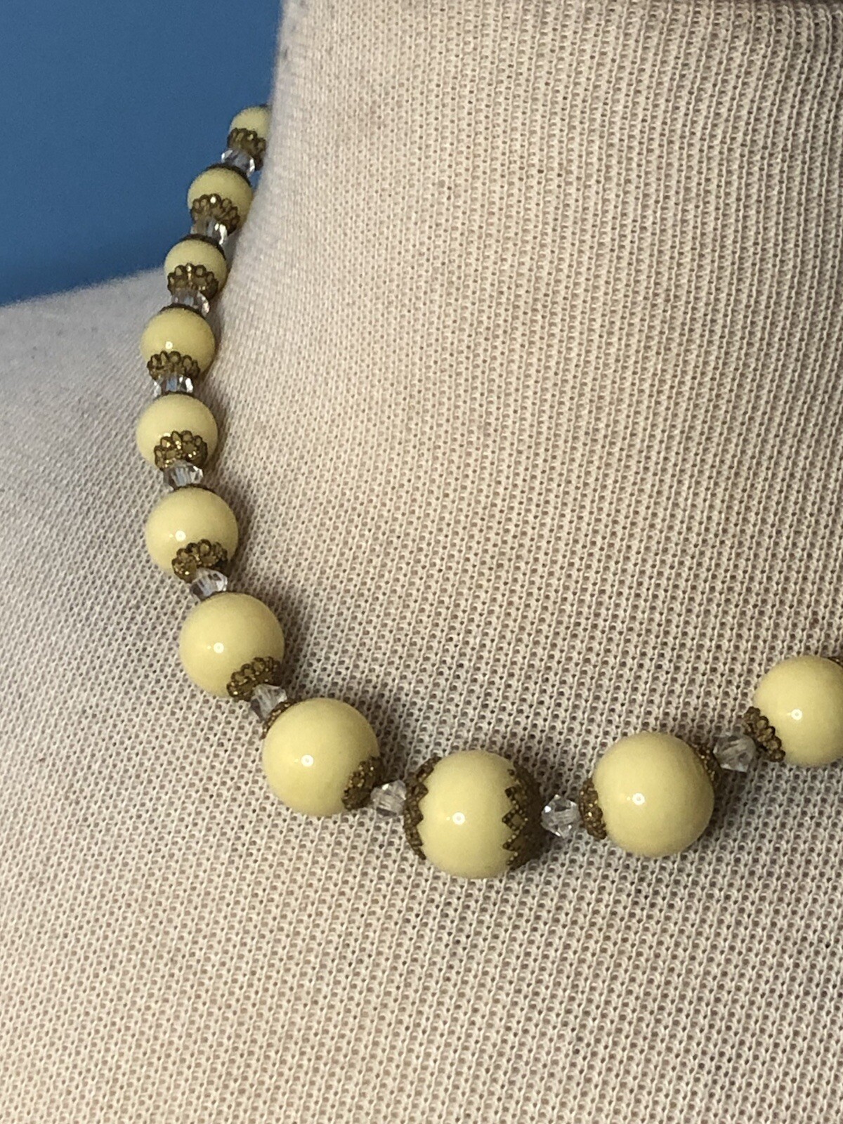 Vintage Czech Opaque Yellow Round Glass Bead Brass Fi… - Gem