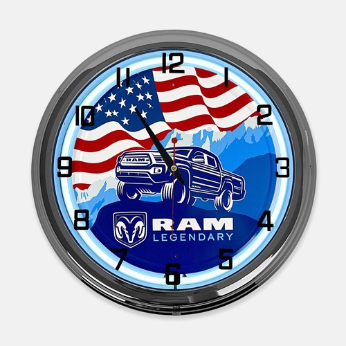 18" Ram Legend Metal Sign Designed White Neon Clock | eBay