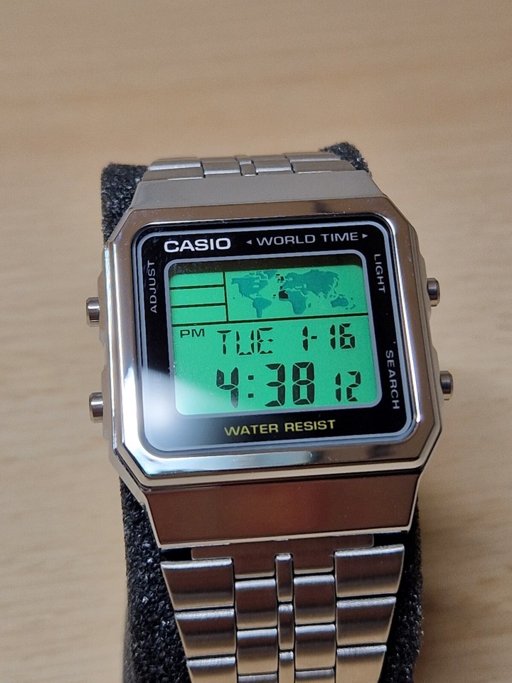 GREEN 🟩 Casio Classic World Time Silver A500WE Mod Custom Display Retro ...