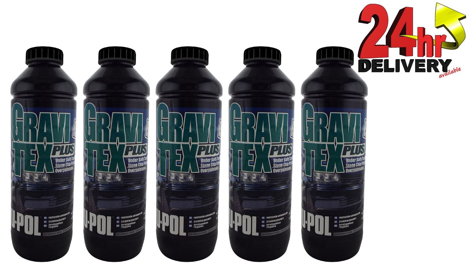UPol GRAVITEX Stone Chip Overpaintable Protection Black 1 Litre x 5 ...