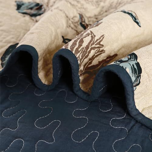 Qucover Coastal Quilts King Size, 3-Pieces Blue Shell Starfish Multi ...