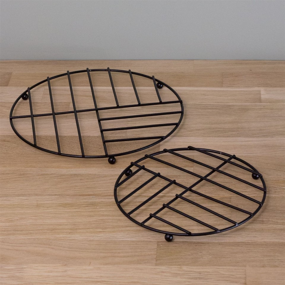 Set Of 2 Black Iron Trivet Stands | 2 Piece Pot And Pan Stand Metal ...
