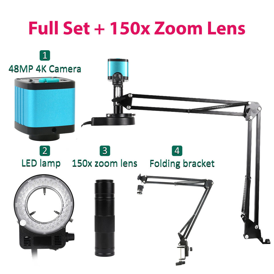 4K 48MP Digital Microscope Camera 150X Zoom Focus Led Lens Foldable ...