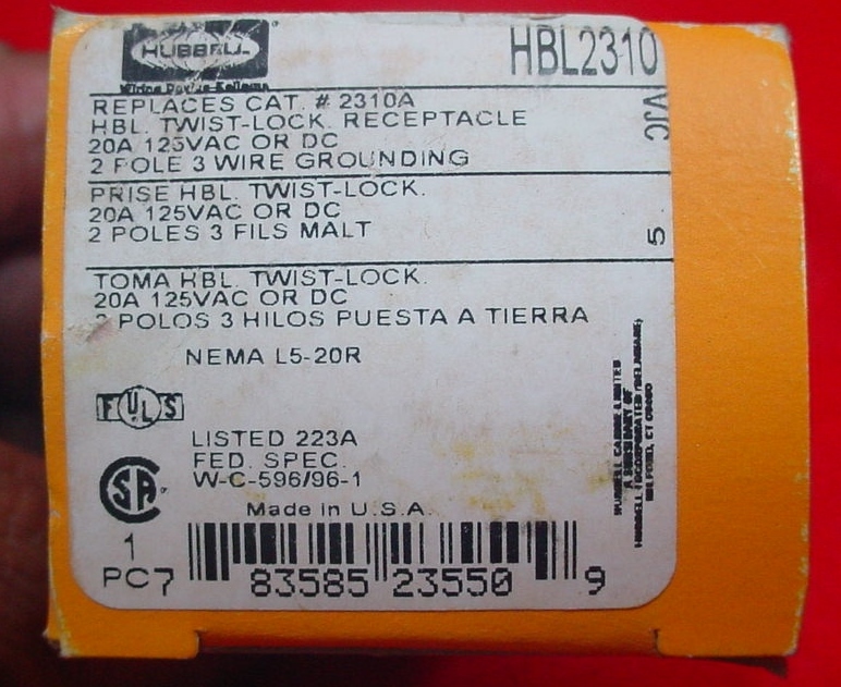 Hubbell HBL2310 L520R Twist-Lock Receptacle NIB | eBay