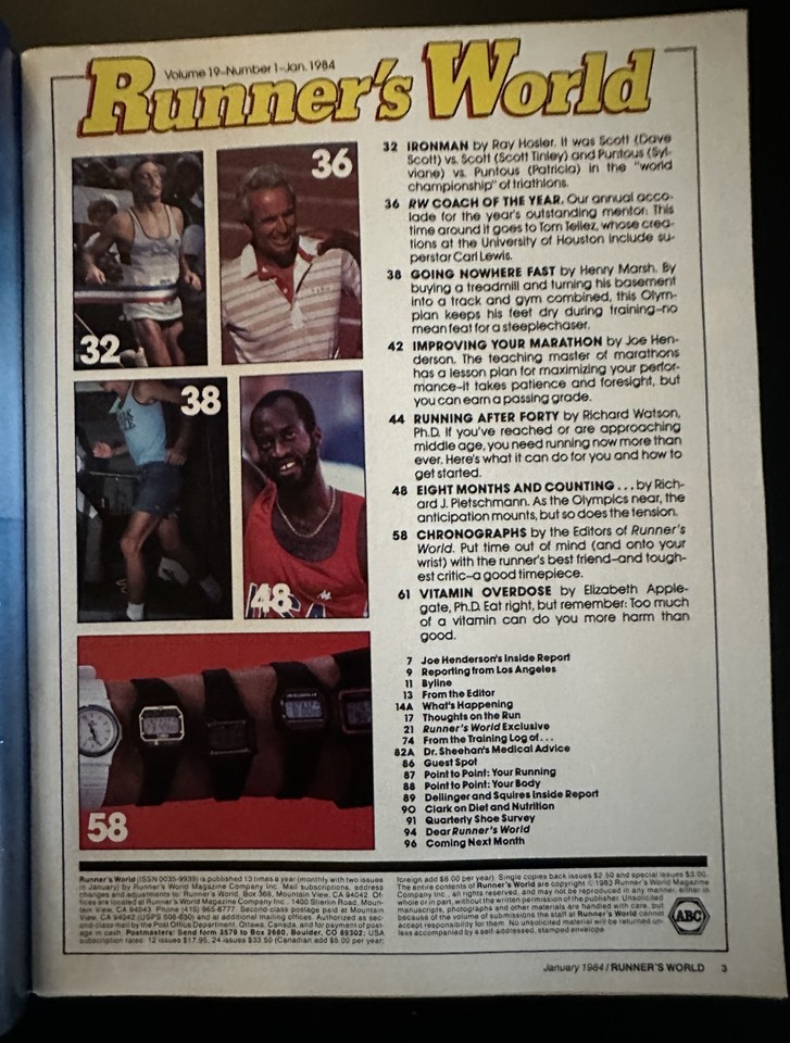 Carl Lewis Runner’s World Magazine January 1984 Olympic Special Report ...