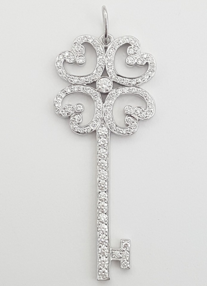 Tiffany & Co. Keys Diamond Enchant Quatra Heart Key Pendant Platinum 0. ...