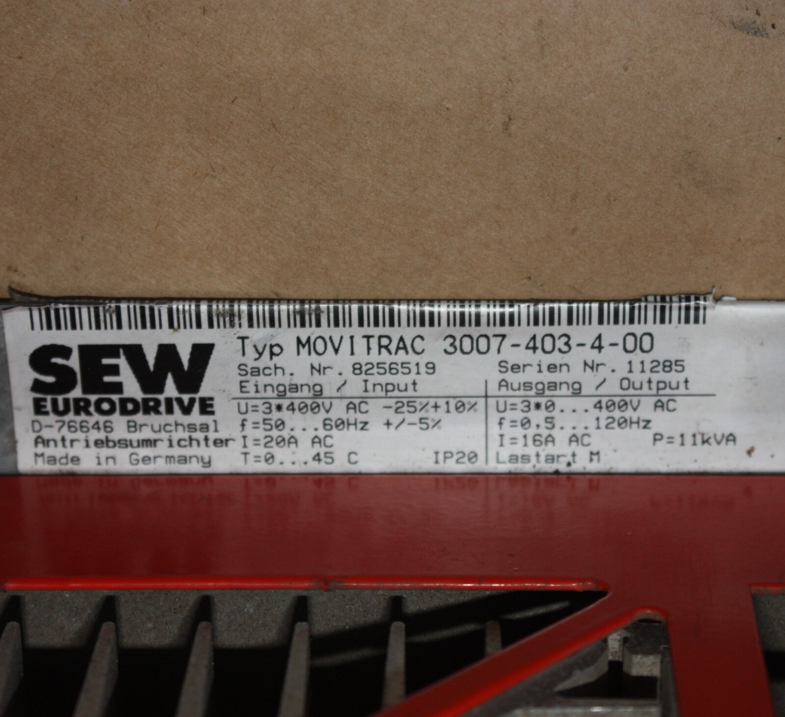 SEW Eurodrive Movitrac 3007-403-4-00 8256519 Inverter 0-400V 16A 11kVA ...