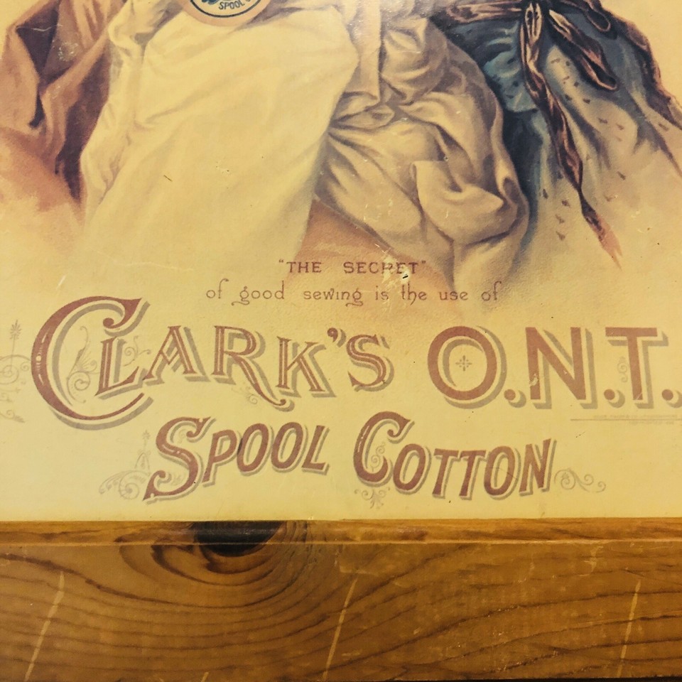 Vintage Clarks ONT Spool Cotton Wood Frame Metal Advertising Sign Ad 19 ...