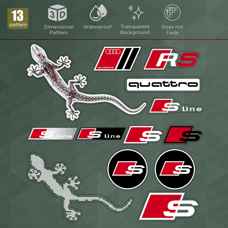 For Audi Sport S S-line Quattro Gecko Sticker Car Decal Stripes Logo ...