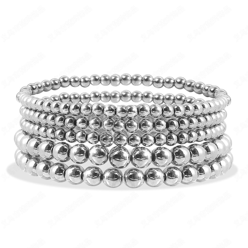 Gold Beaded Bracelets Set for Women Trendy Stretch Bracelet Bead Ball ...