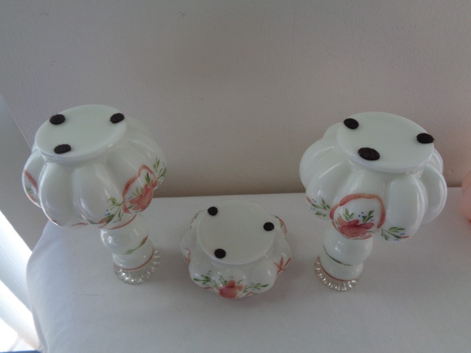 Vintage Fenton Vanity Set. Melon Powder Box & 2 Perfumes. Hand Painted ...